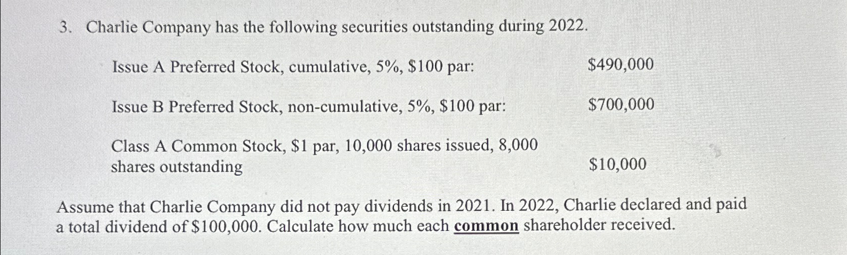 Solved Charlie Company has the following securities | Chegg.com