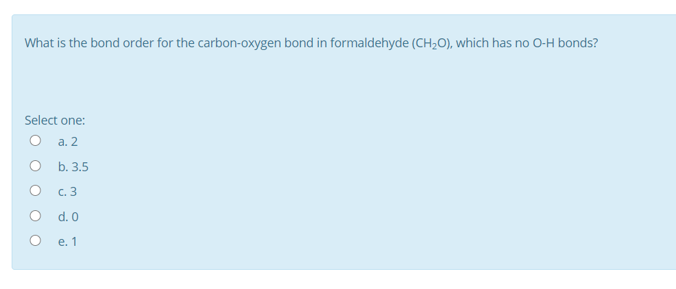 Solved What is the bond order for the carbon-oxygen bond in | Chegg.com