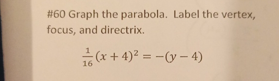 Solved #60 ﻿Graph the parabola. Label the vertex, focus, and | Chegg.com
