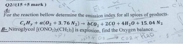 Solved For the reaction bellow determine the emission index | Chegg.com