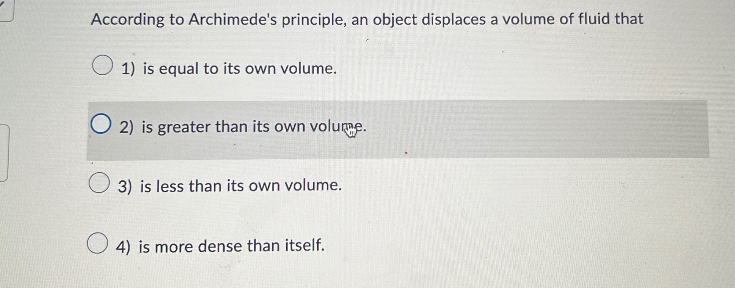 Solved According to Archimede's principle, an object | Chegg.com