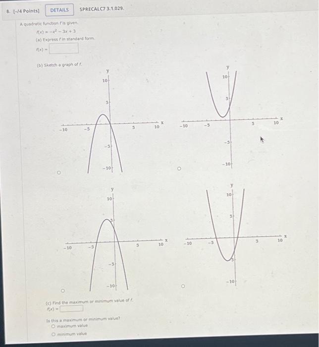 Solved 8. [-/4 Points] DETAILS SPRECALC7 3.1.029. A | Chegg.com
