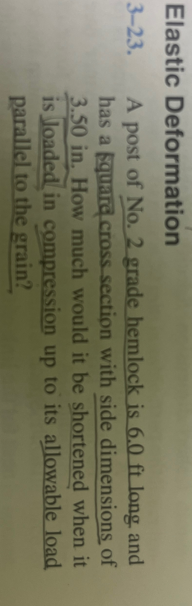 Solved Elastic Deformation3-23. ﻿A post of No. 2 ﻿grade | Chegg.com