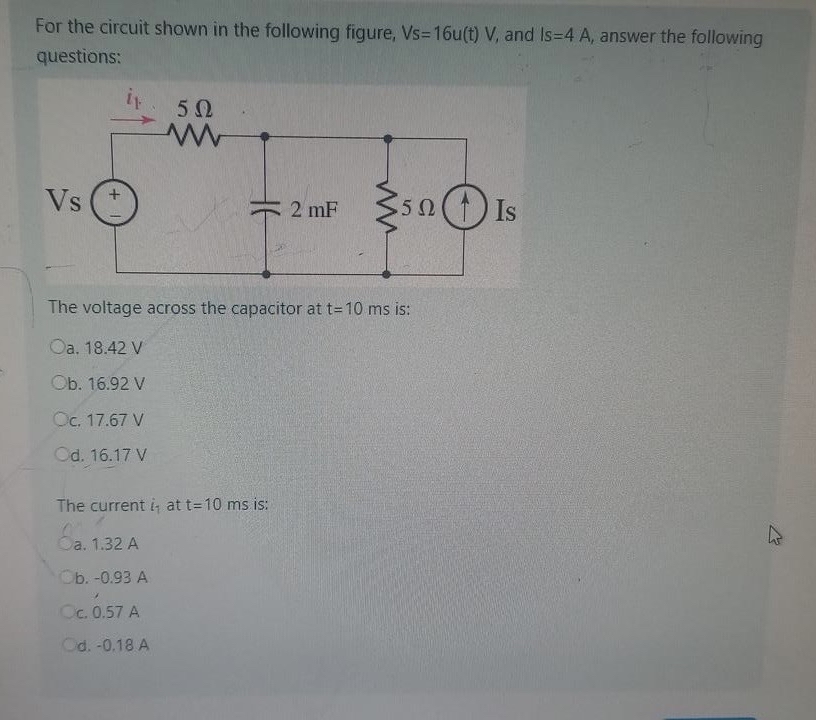 Solved For the circuit shown in the following figure, | Chegg.com