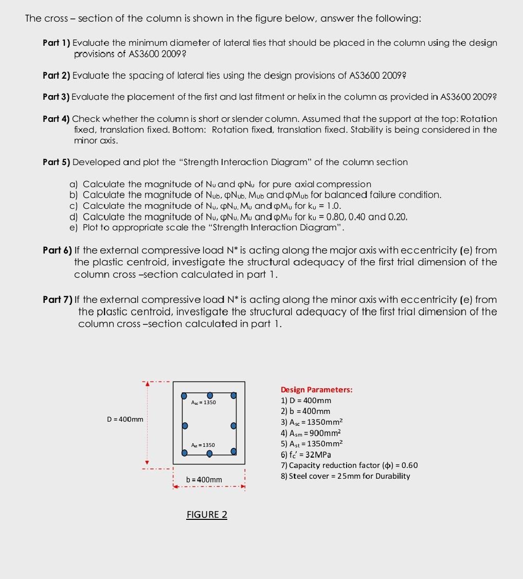 Solved Part 1) Evaluate the minimum diameter of lateral ties | Chegg.com