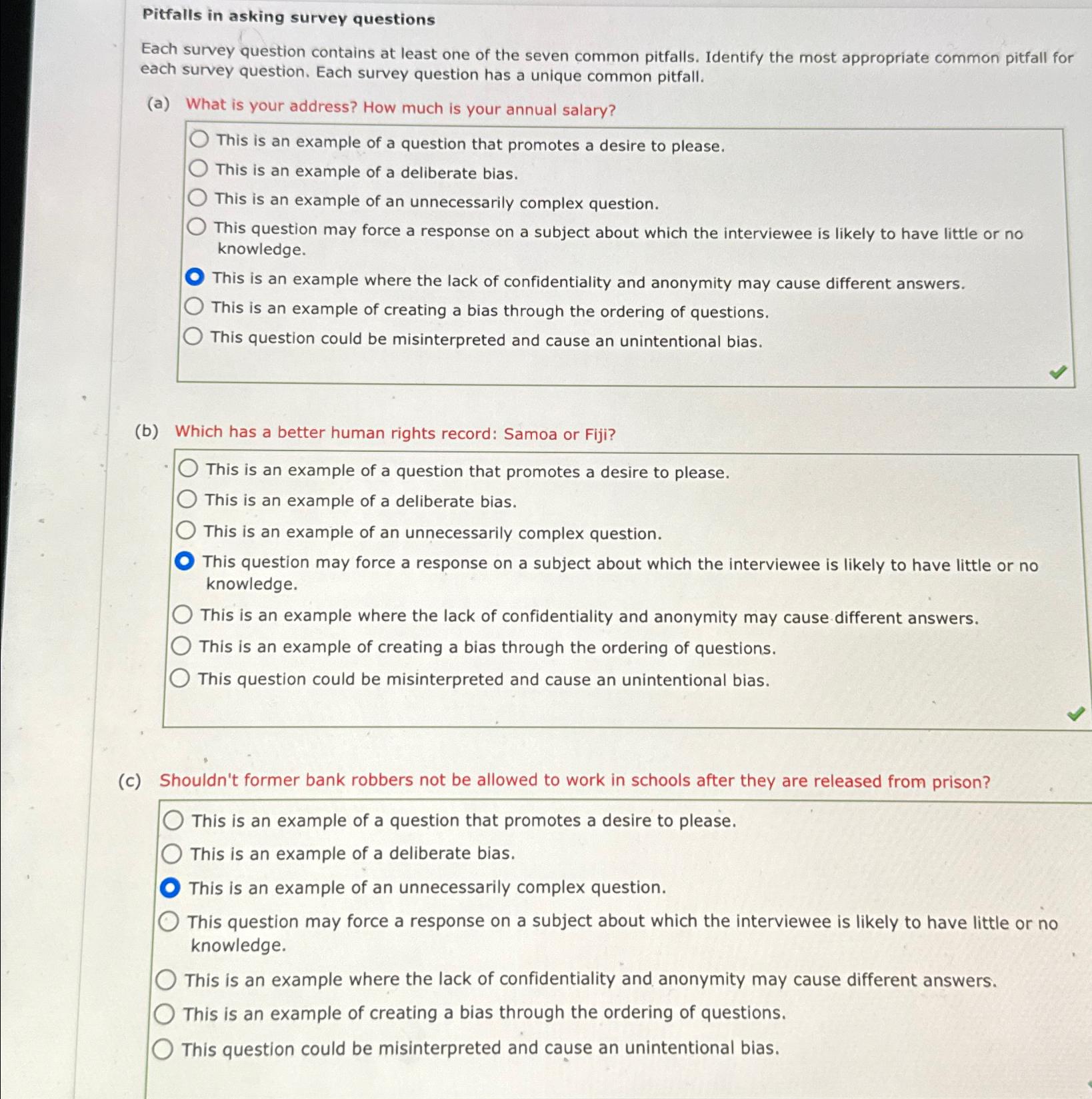 Solved Pitfalls in asking survey questionsEach survey | Chegg.com