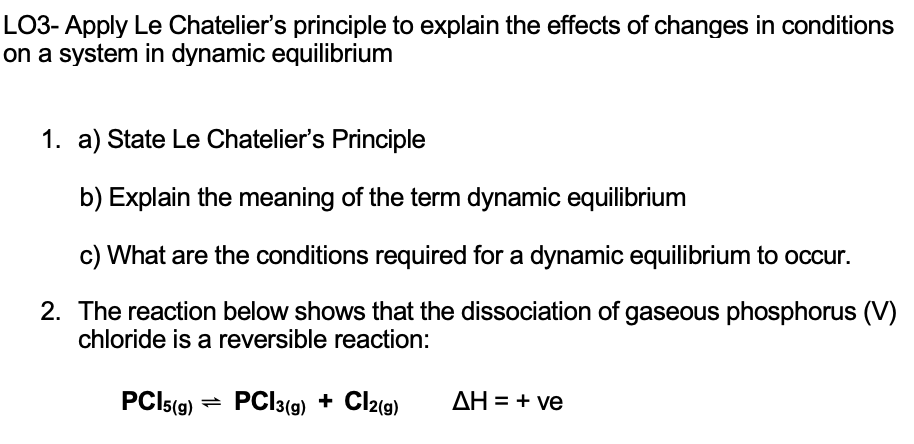 Solved LO3- ﻿Apply Le Chatelier's principle to explain the | Chegg.com