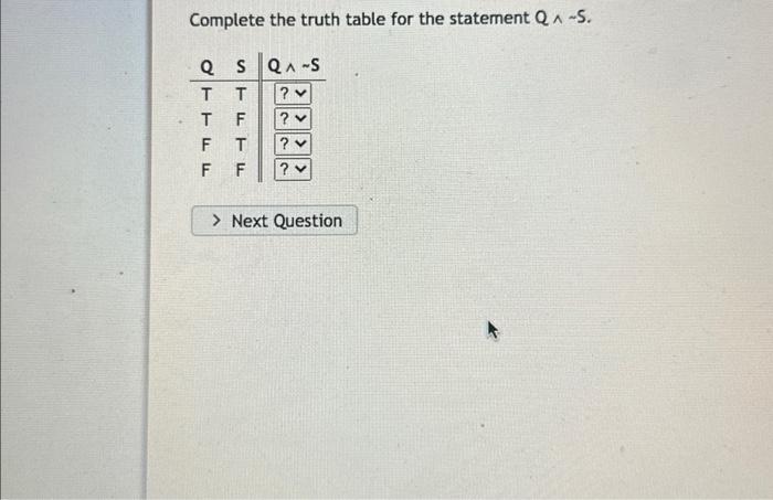 Solved Complete the truth table for the statement Q∧∼S. | Chegg.com