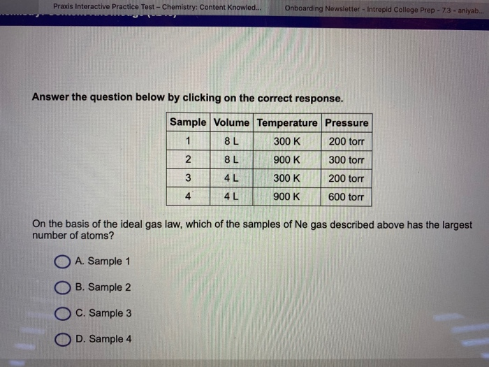 Solved Praxis Interactive Practice Test - Chemistry: Content | Chegg.com