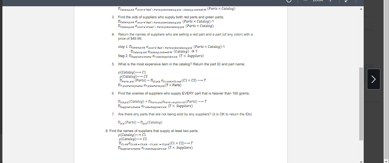Translate these responses from relational algebra to | Chegg.com