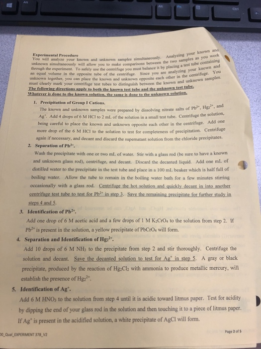 EXPERIMENT 37 Qualitative Analysis of Group 1 Cations | Chegg.com