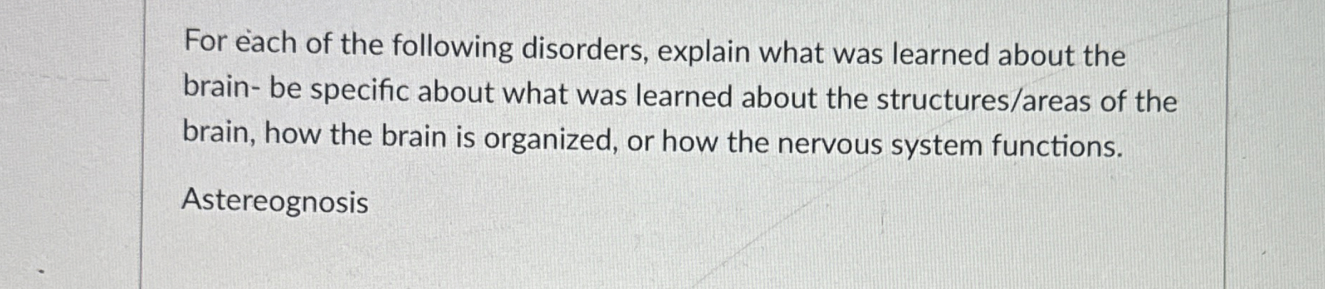Solved For each of the following disorders, explain what was | Chegg.com