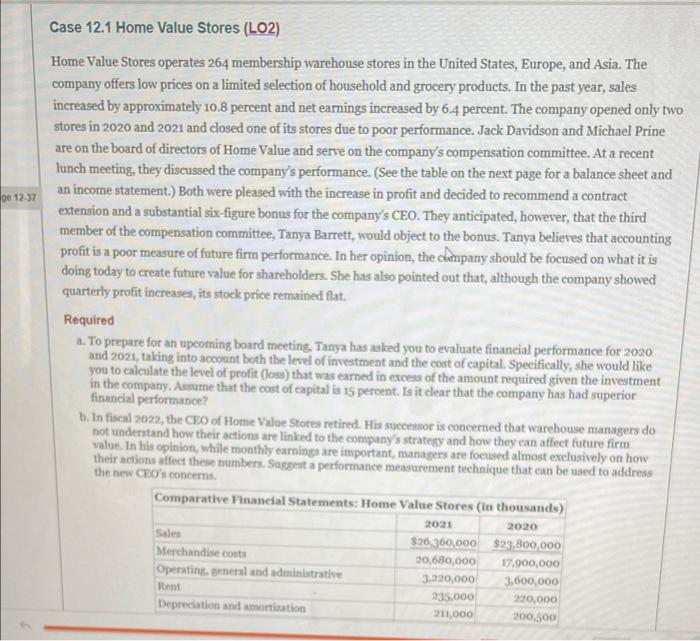 Solved Case 12.1 Home Value Stores (LO2) Home Value Stores | Chegg.com