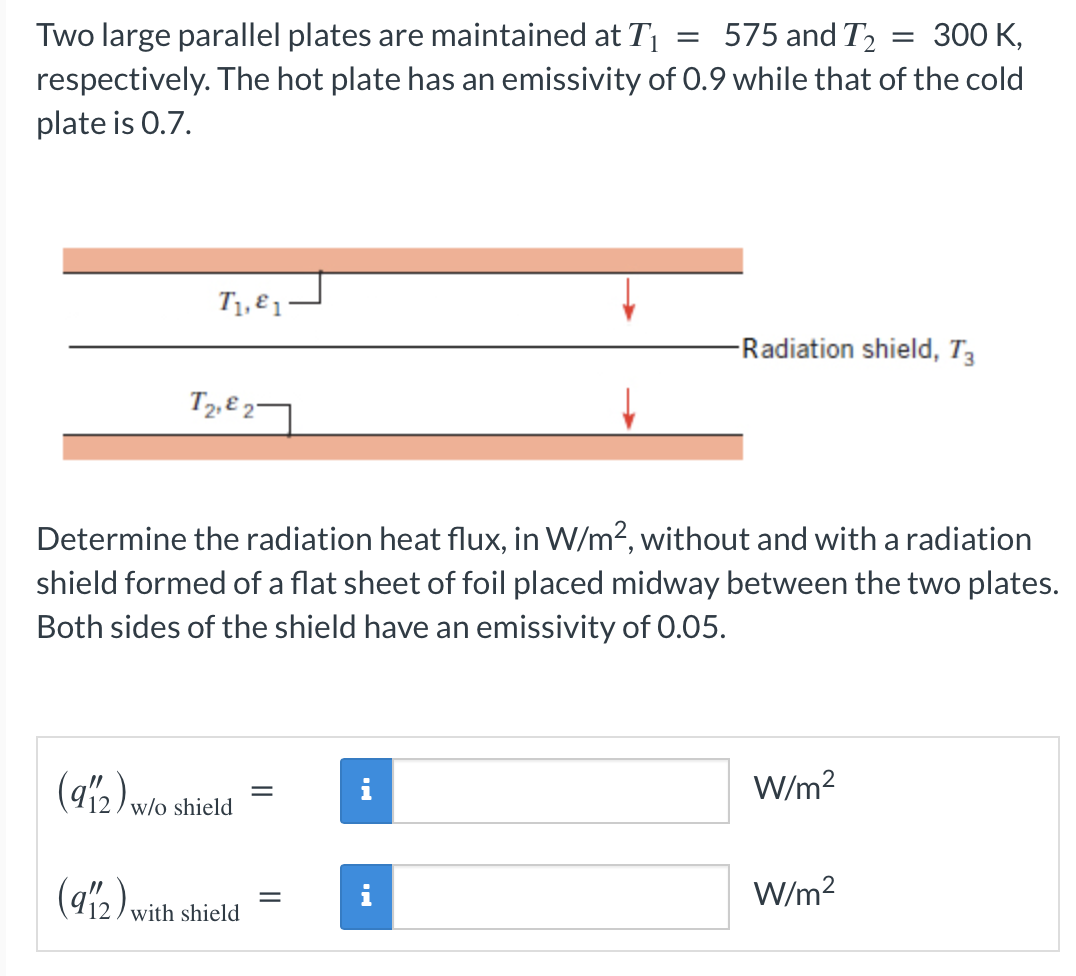 Solved Two large parallel plates are maintained at T1=575 | Chegg.com