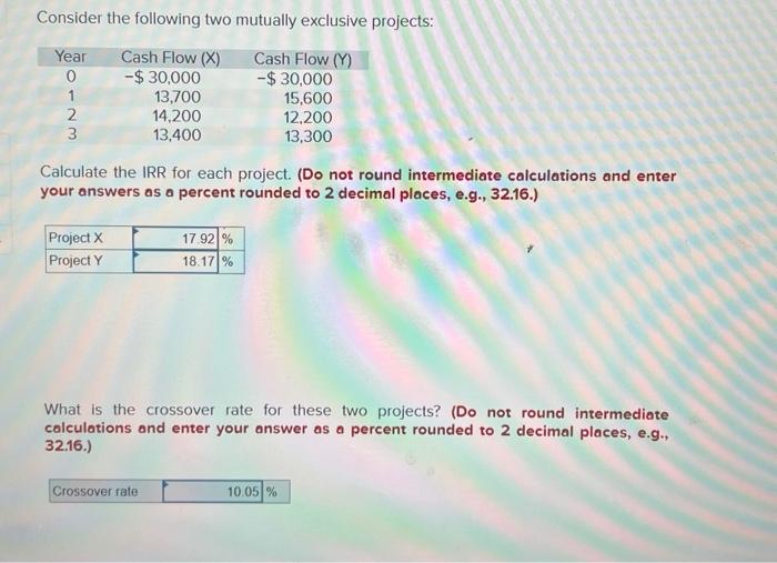 Solved Consider the following two mutually exclusive | Chegg.com