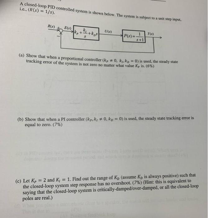 Solved A closed-loop PID controlled system is shown below. | Chegg.com