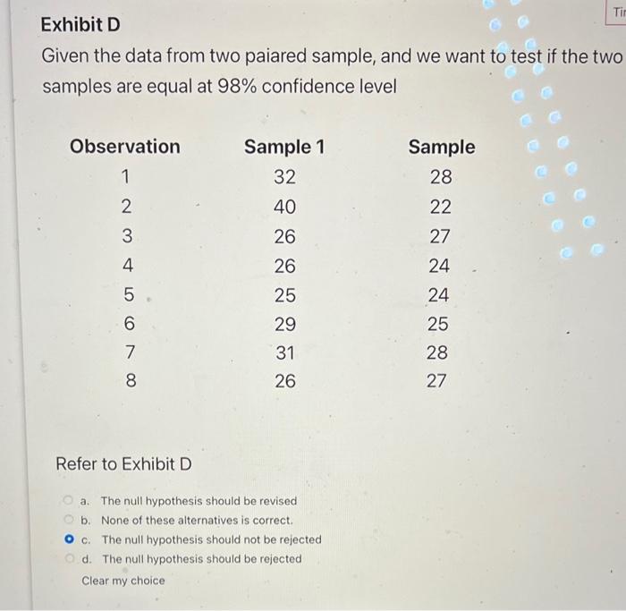 Solved Refer to Exhibit D a. The null hypothesis should be | Chegg.com