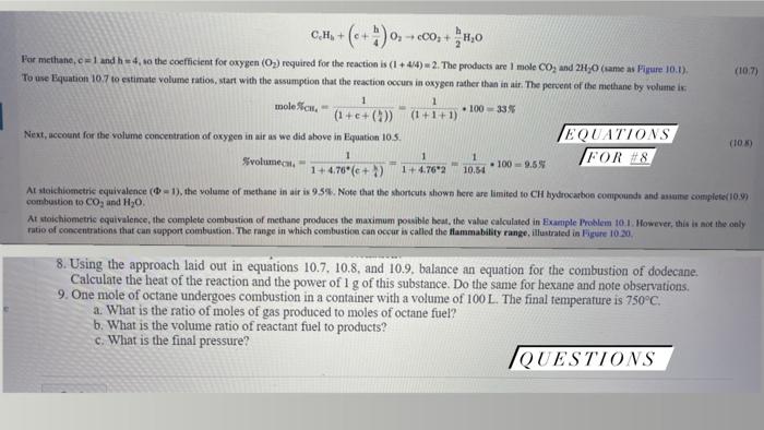 Solved CeHb+(c+4h)O2→cCO2+2bH2O To use Equation 10.7 to | Chegg.com