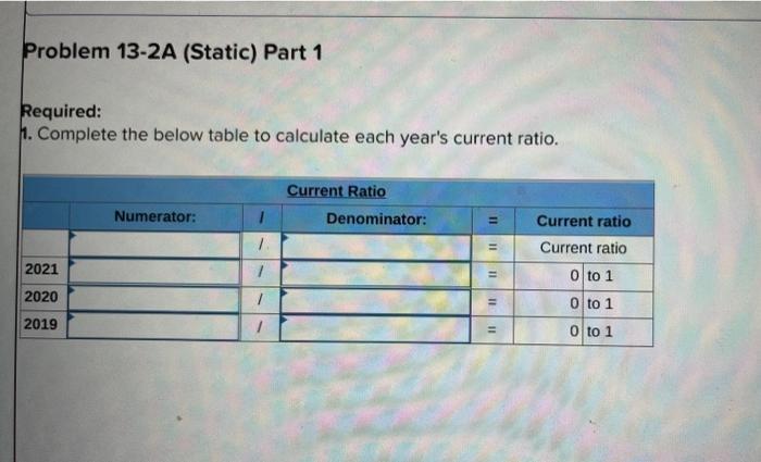 Solved Problem 13-2A (Static) Ratios, common-size | Chegg.com