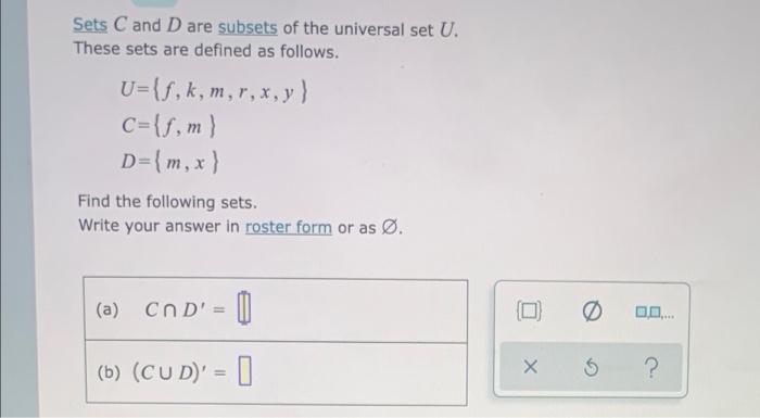 Solved Sets C and D are subsets of the universal set U. | Chegg.com
