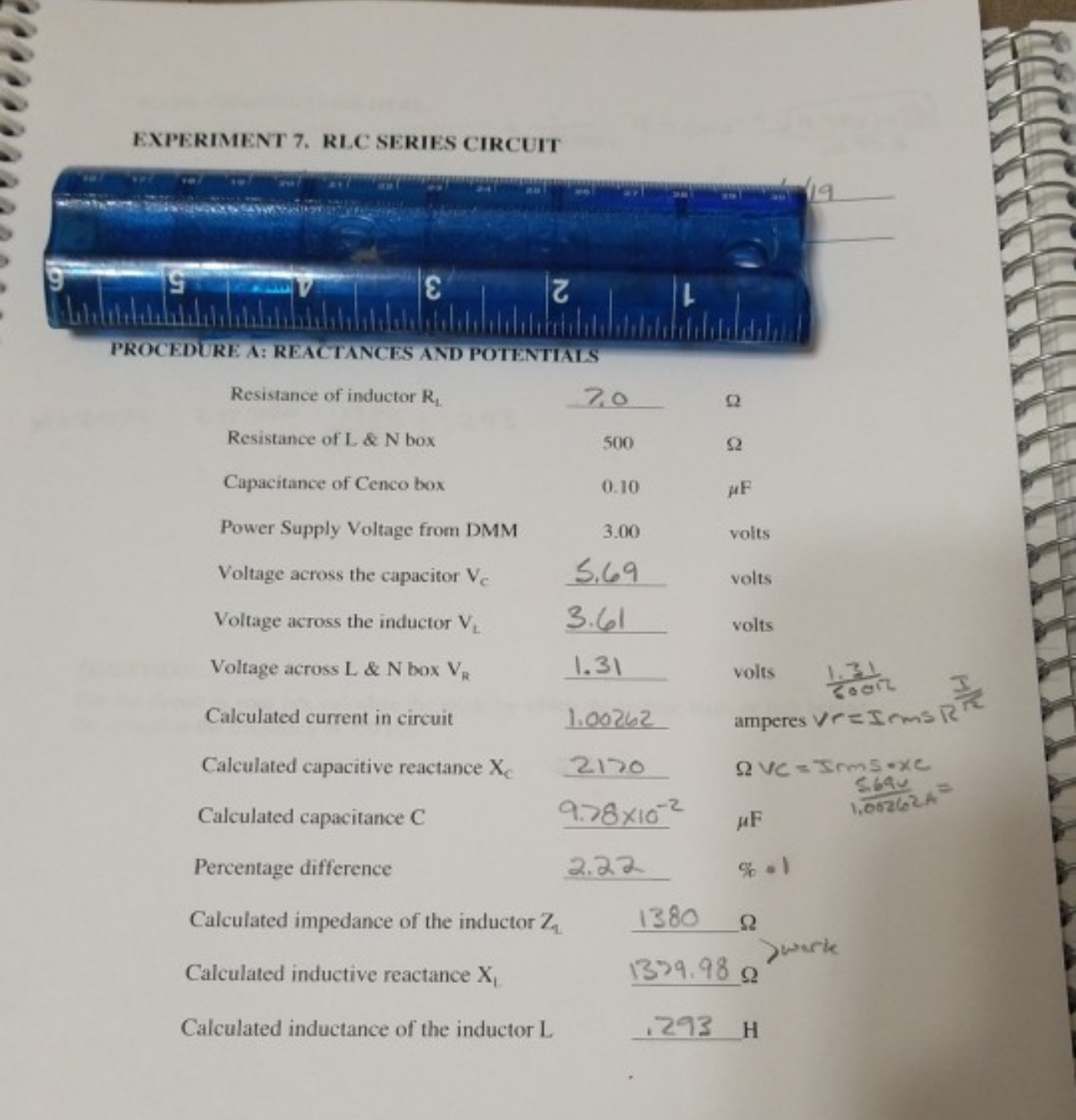 Solved EXPERIMENT 7. ﻿RLC SERIES CIRCUITCalculated impedance | Chegg.com