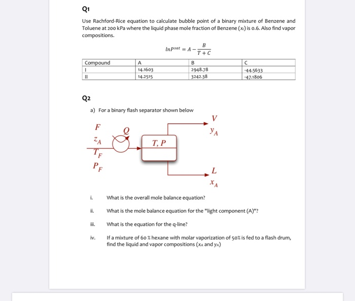 Solved Use Rachford-Rice equation to calculate bubble point | Chegg.com