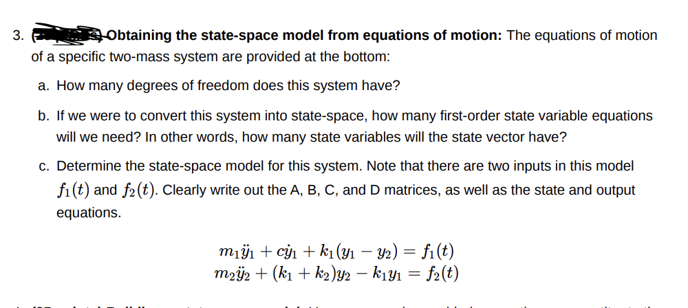 Solved 7 ﻿obtaining the state-space model from equations of | Chegg.com