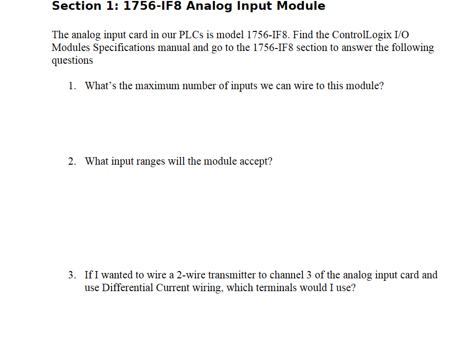 Solved Section 1: 1756-IF8 ﻿Analog Input ModuleThe analog | Chegg.com
