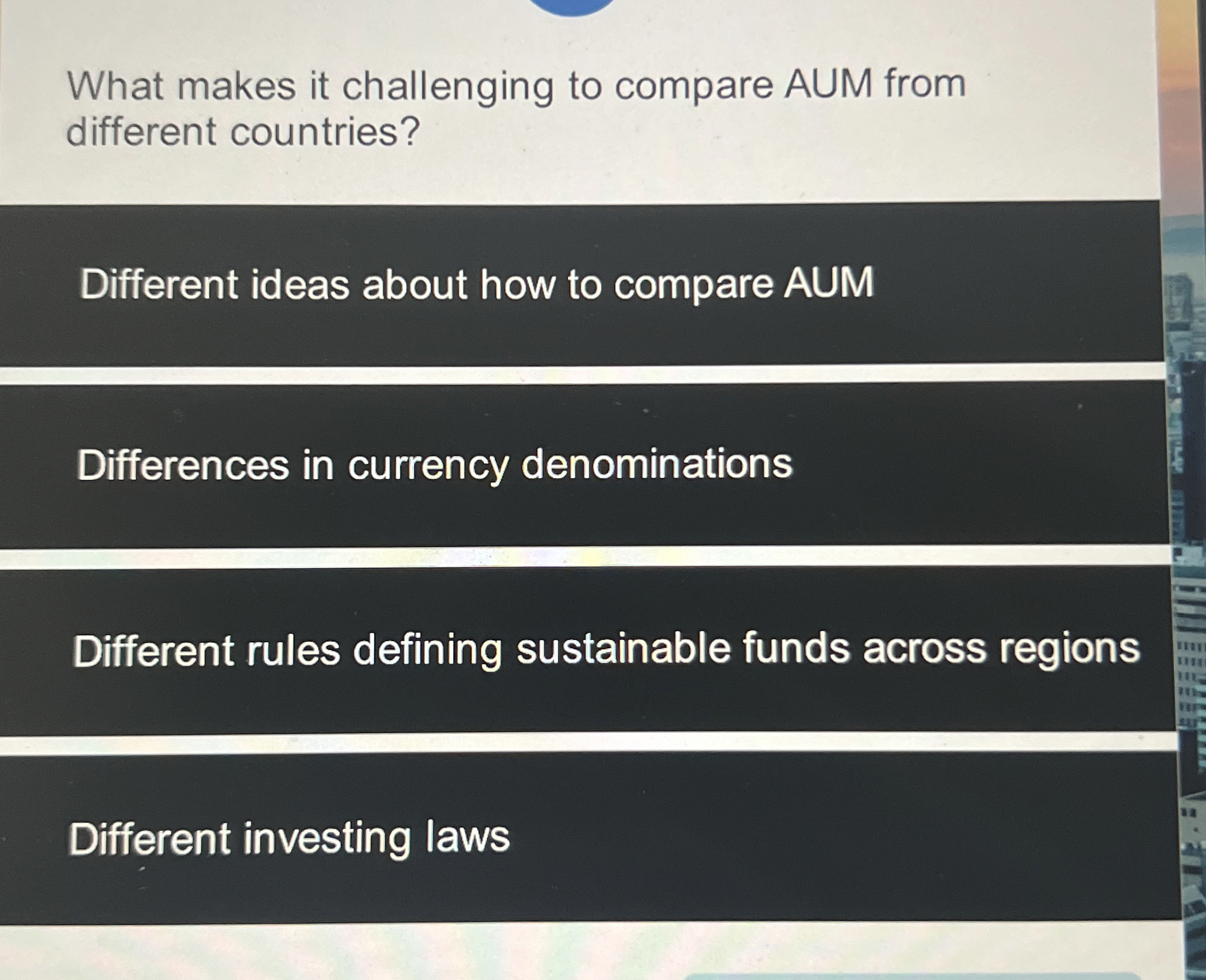 Solved What makes it challenging to compare AUM | Chegg.com