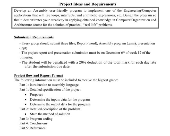 Solved Project Ideas and Requirements Develop an Assembly | Chegg.com