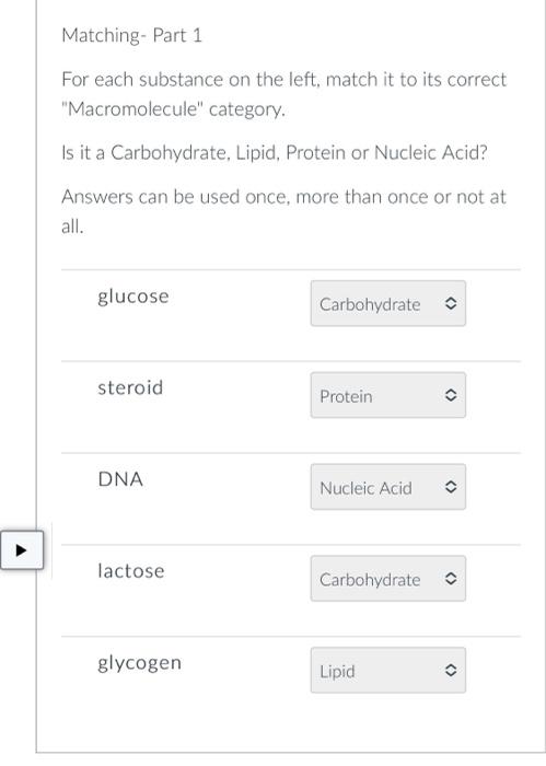 Solved Matching- Part 1 For each substance on the left, | Chegg.com