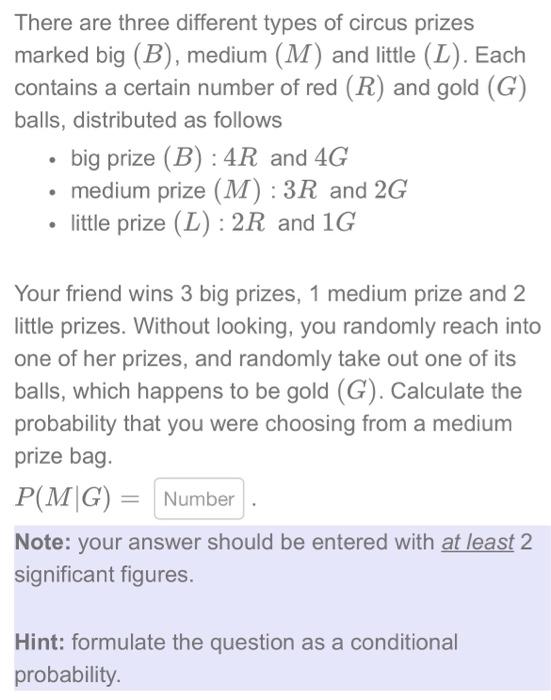 Solved There are three different types of circus prizes | Chegg.com