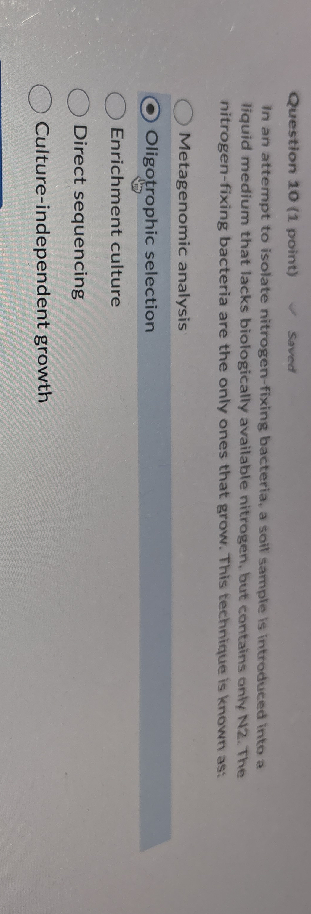 Solved Question 10 (1 ﻿point)SavedIn an attempt to isolate | Chegg.com