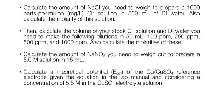 Solved - Calculate the amount of NaCl you need to weigh to | Chegg.com