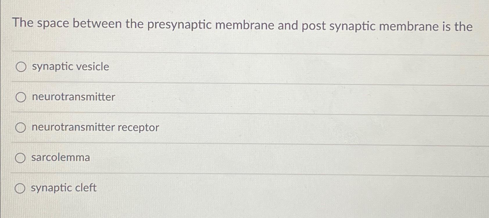 Solved The space between the presynaptic membrane and post | Chegg.com