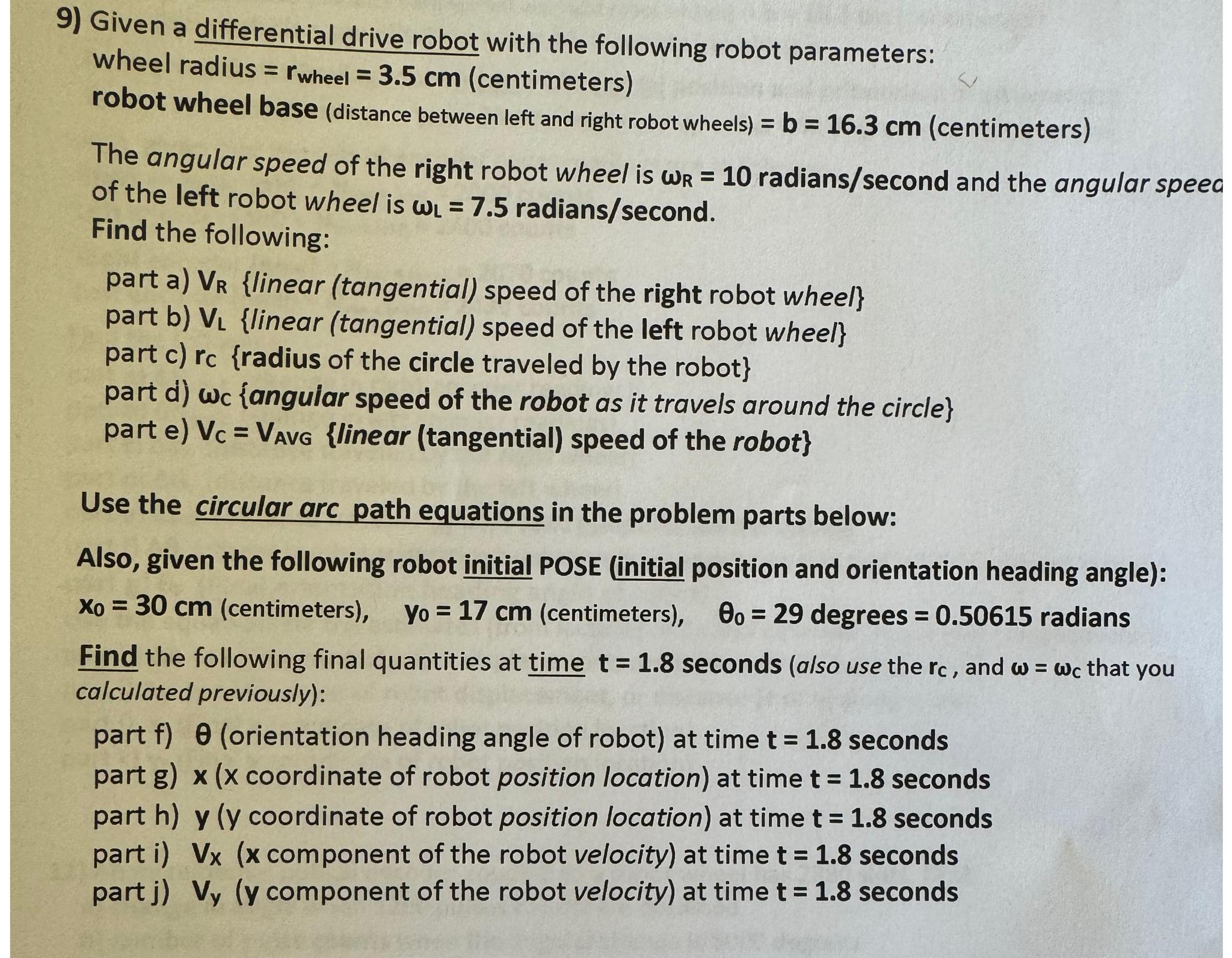 Solved Given a differential drive robot with the following | Chegg.com