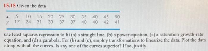 Solved 15.15 Given the data use least-squares regression to | Chegg.com
