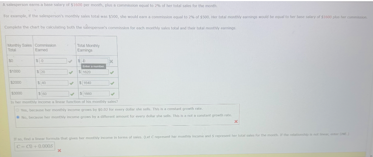 Solved A salesperson earns a base salary of $1600 ﻿per | Chegg.com