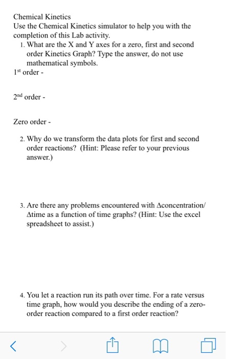 Chemical Kinetics Use the Chemical Kinetics simulator | Chegg.com
