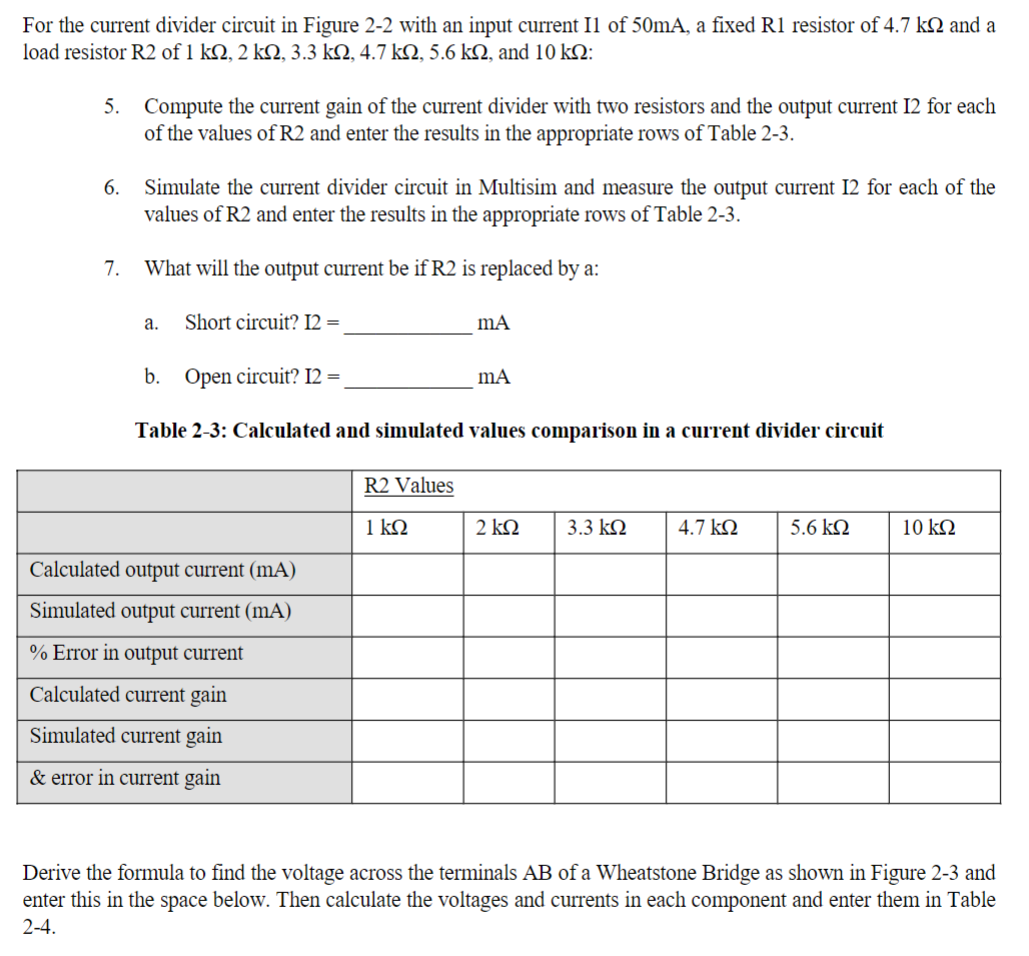 Solved For the current divider circuit in Figure 2-2 ﻿with | Chegg.com