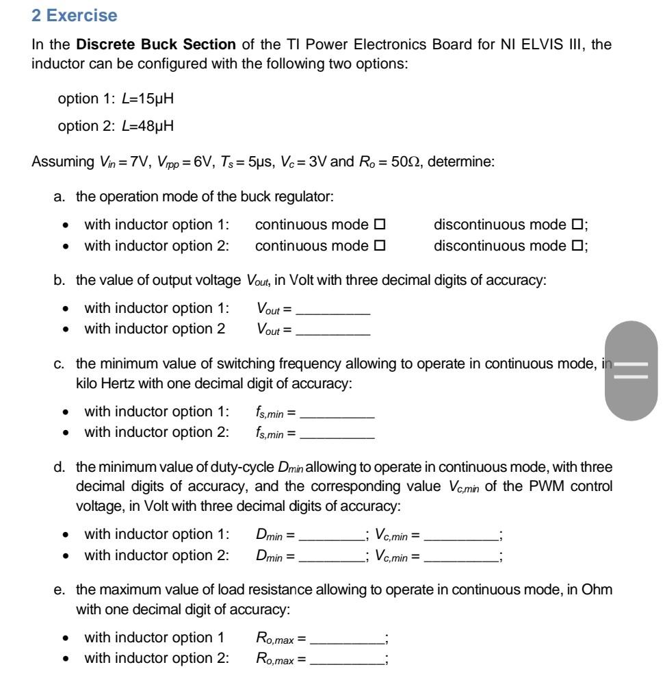 Solved In the Discrete Buck Section of the TI Power | Chegg.com
