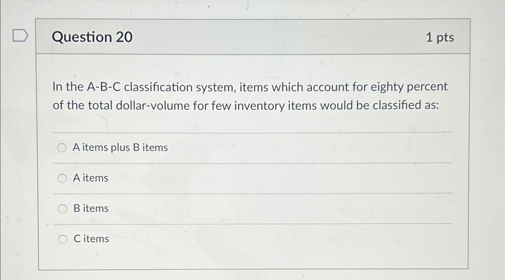 Solved Question 201ptsIn the A-B-C classification system, | Chegg.com