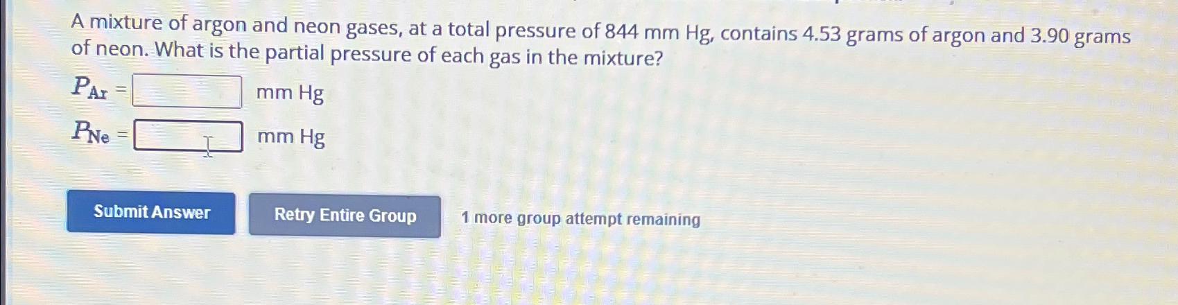 Solved A mixture of argon and neon gases, at a total | Chegg.com