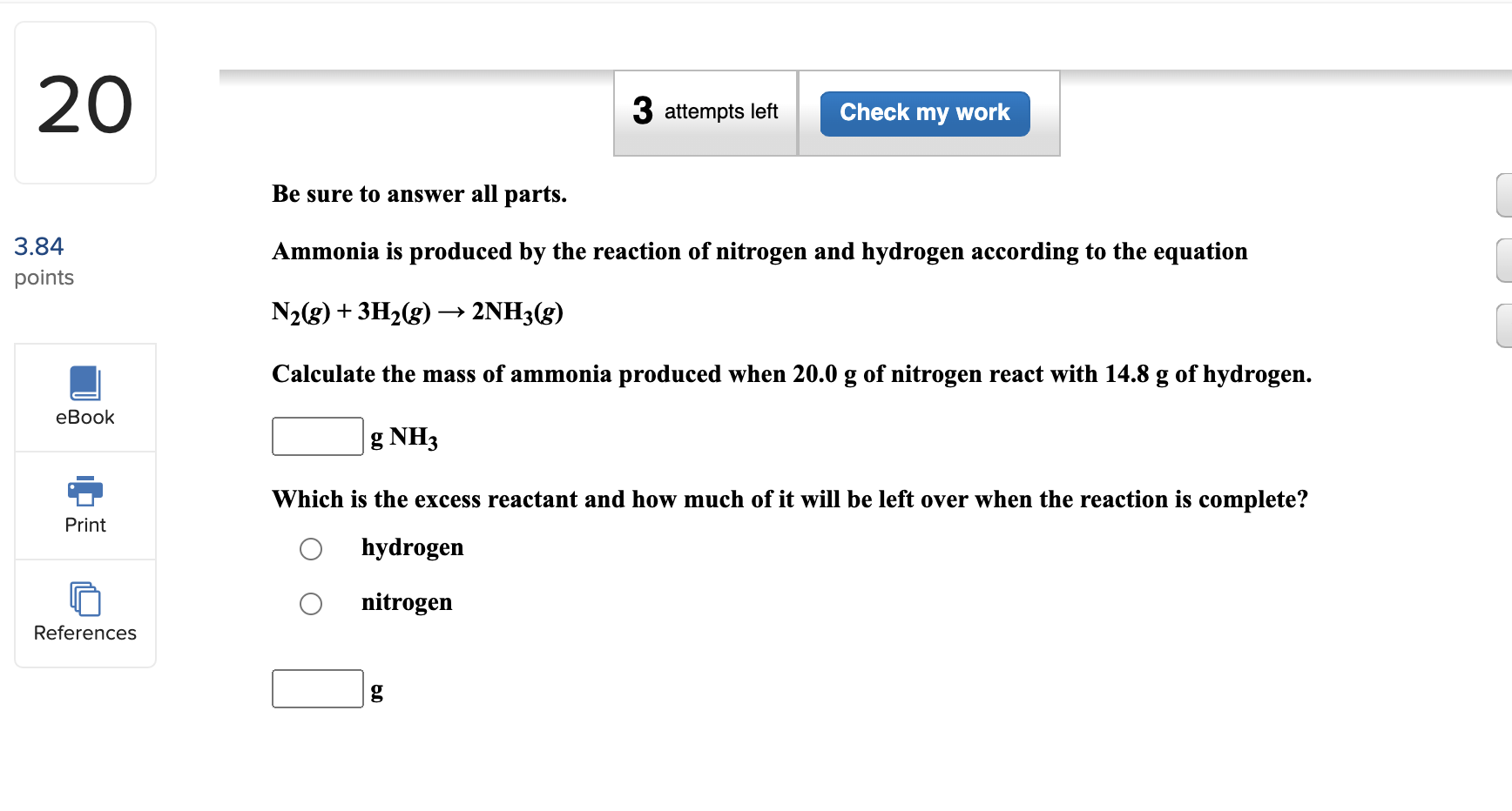 Solved Be sure to answer all parts.Ammonia is produced by | Chegg.com