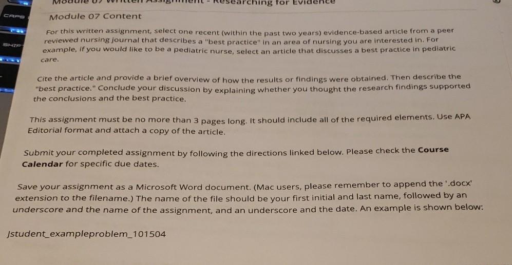 ching for Evi CRPS Module 07 Content For this written | Chegg.com
