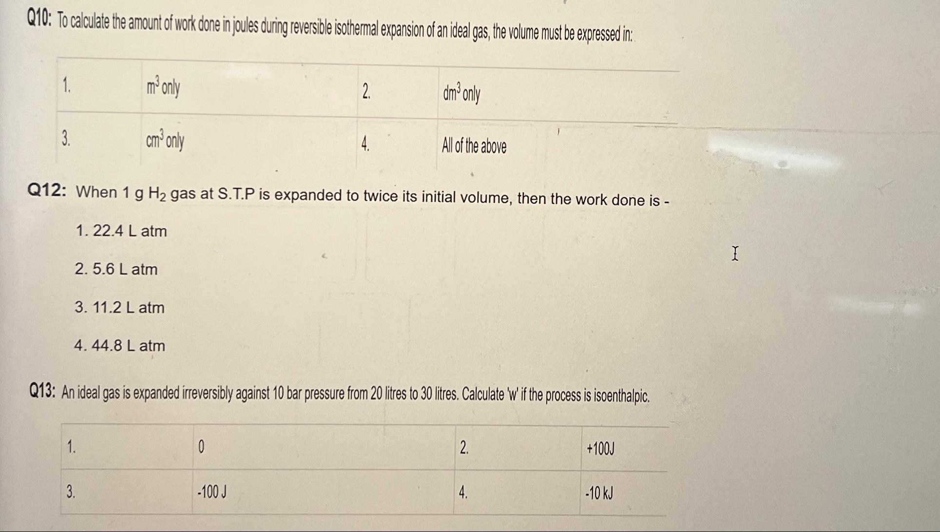 Solved Q10: To calculate the amount of work done in joules | Chegg.com