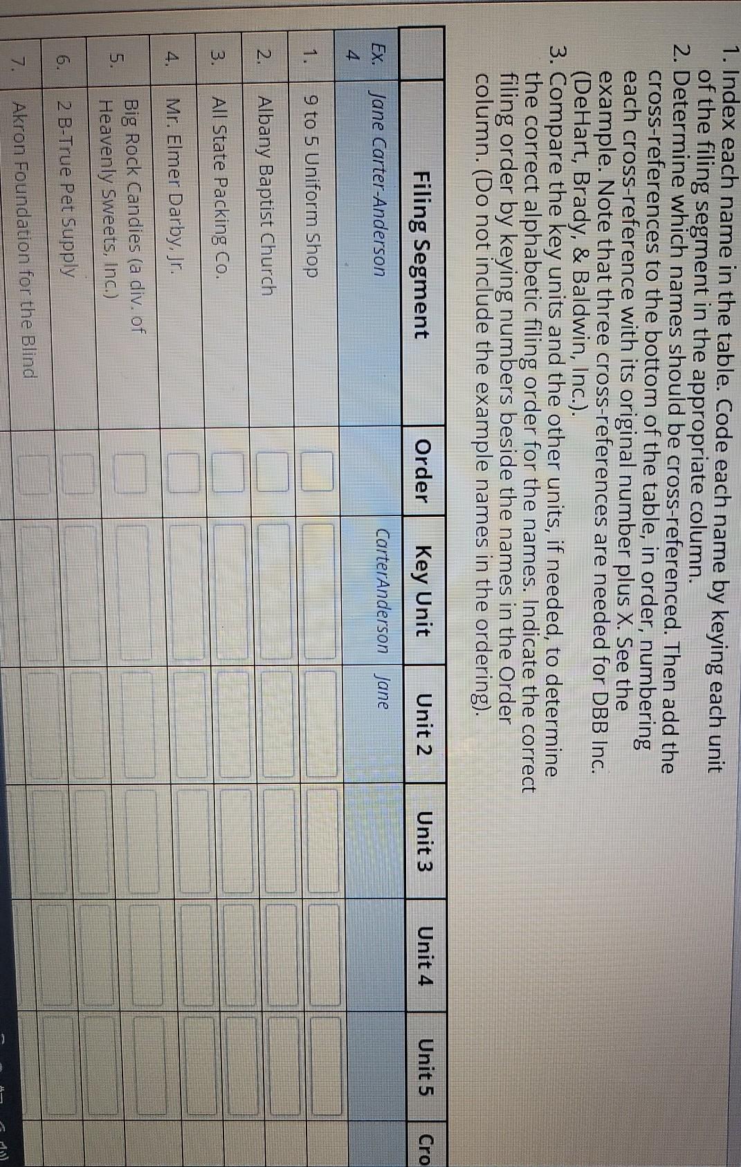 1. Index each name in the table. Code each name by | Chegg.com