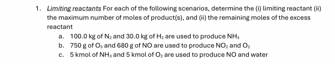 Solved Limiting reactants For each of the following | Chegg.com