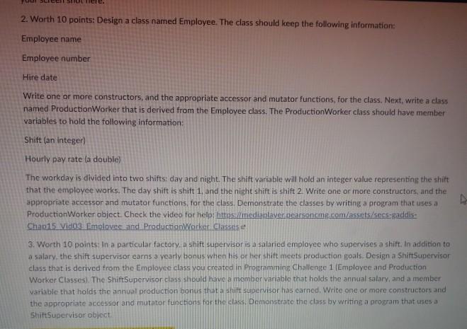 Solved 2. Worth 10 points: Design a class named Employee. | Chegg.com