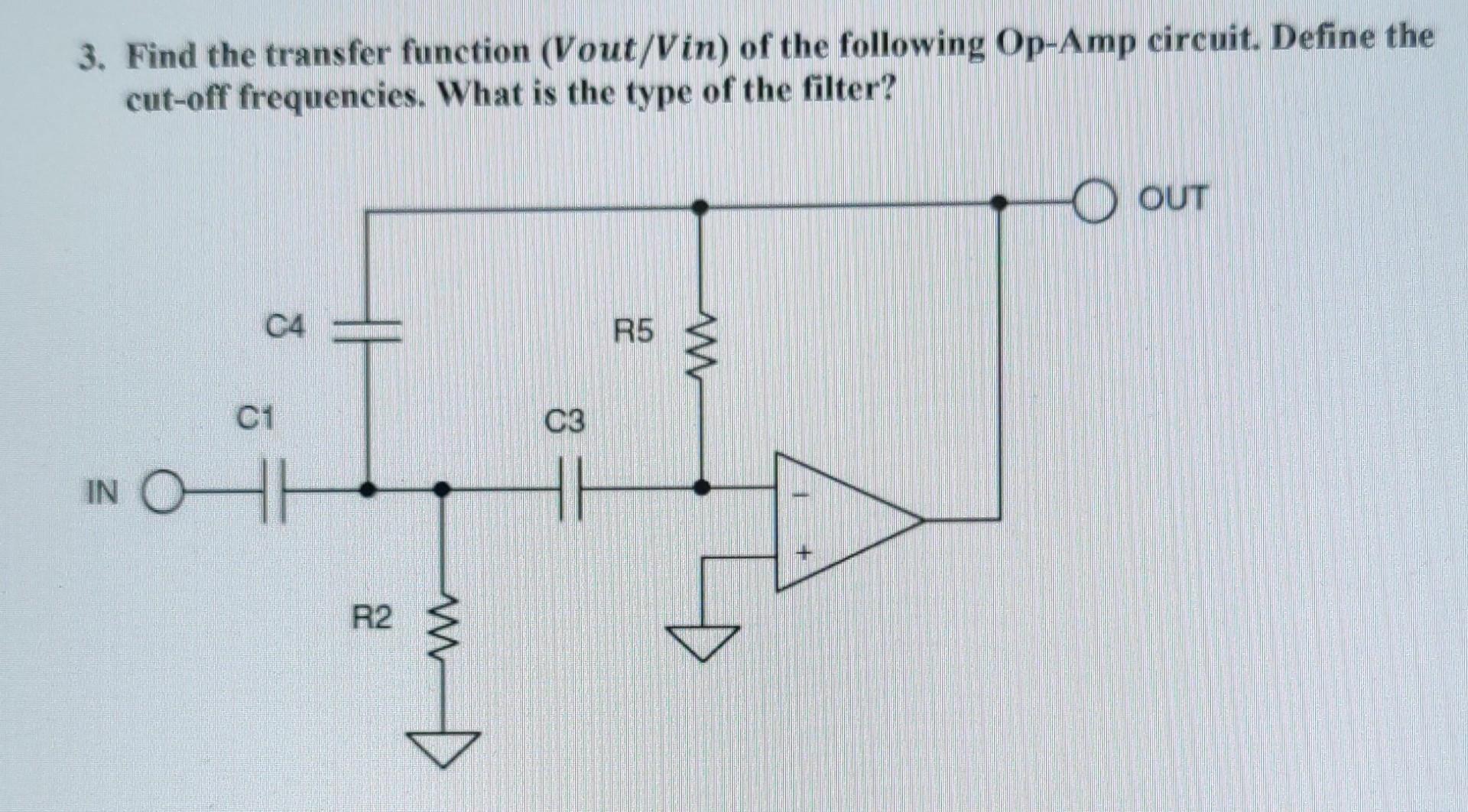 Solved 3. Find the transfer function (Vout/Vin) of the | Chegg.com